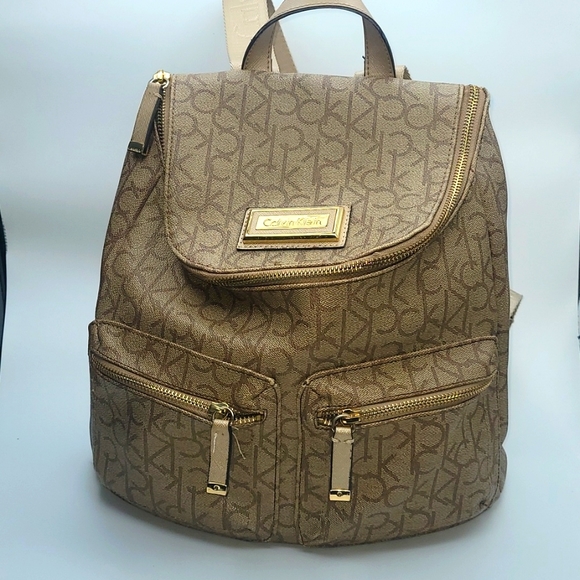 Calvin Klein | Bags | Calvin Klein Monogram Tanbrown Mini Backpack ...